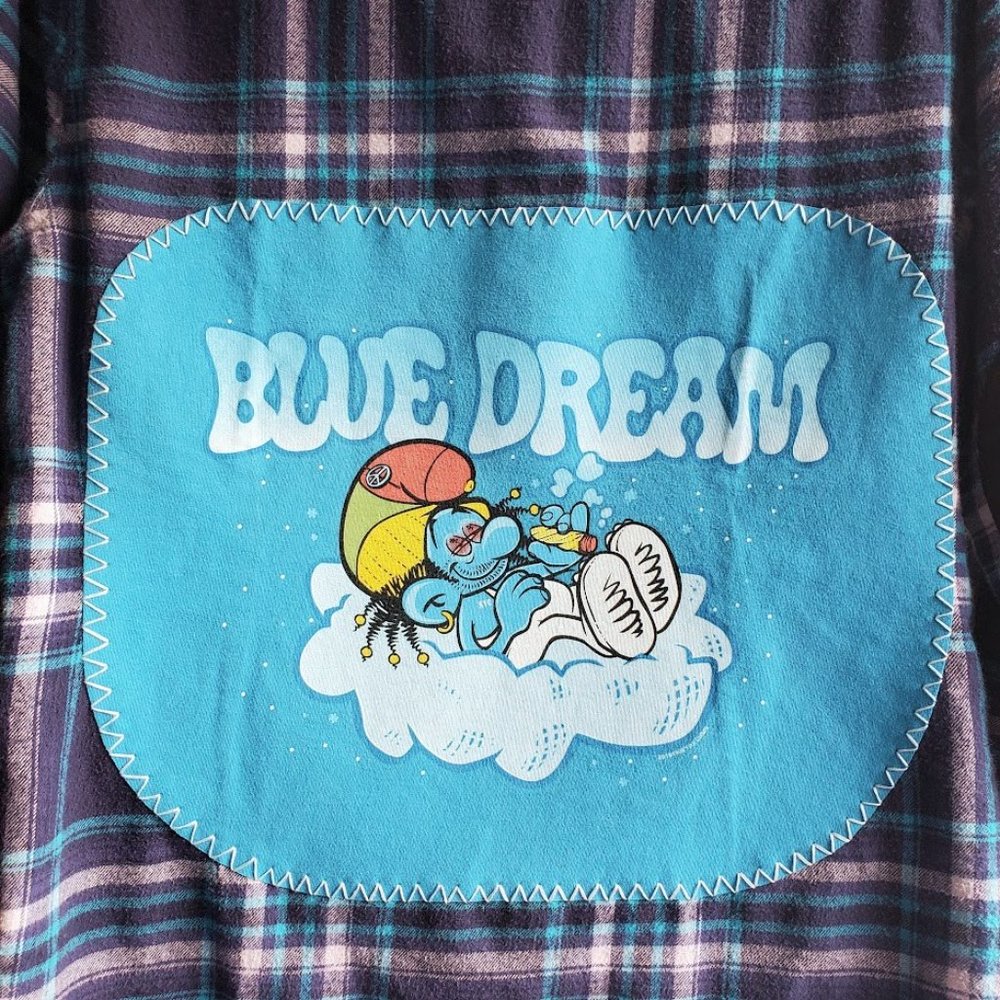 Upcycled Flannel Shirt Smurf Smoking Weed Blue Dream … - Gem